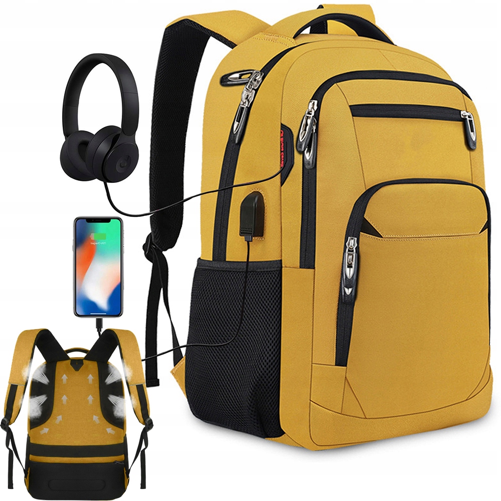 UTAZÓ HÁTIZSÁK REPÜLŐGÉPHEZ 18 INCH SÁRGA USB PORT VÁROSI TÖBBFUNKCIÓS ...