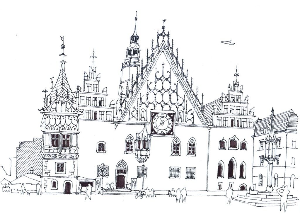 UNIKAT rysunek Wrocław ratusz grafika PZU | Warszawa | Licytacja na ...