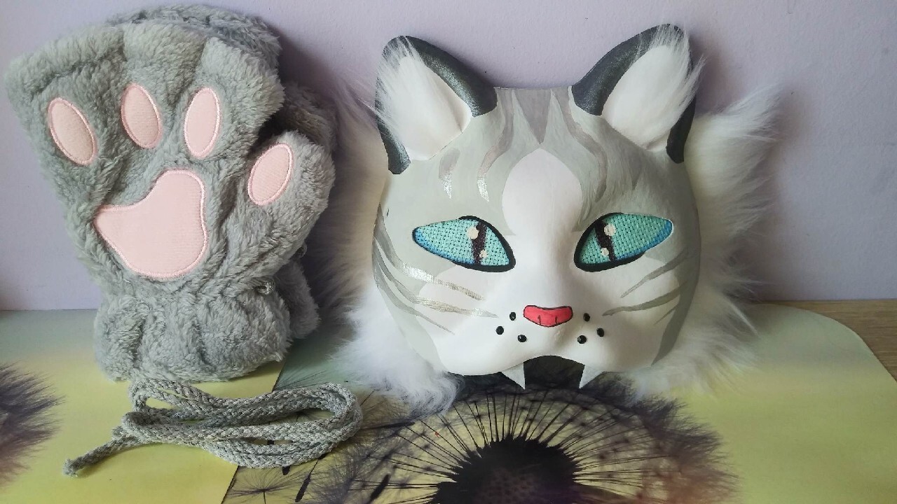 Maska kota +rękawiczki.Therian furry cat mask | Ostrów Wielkopolski ...