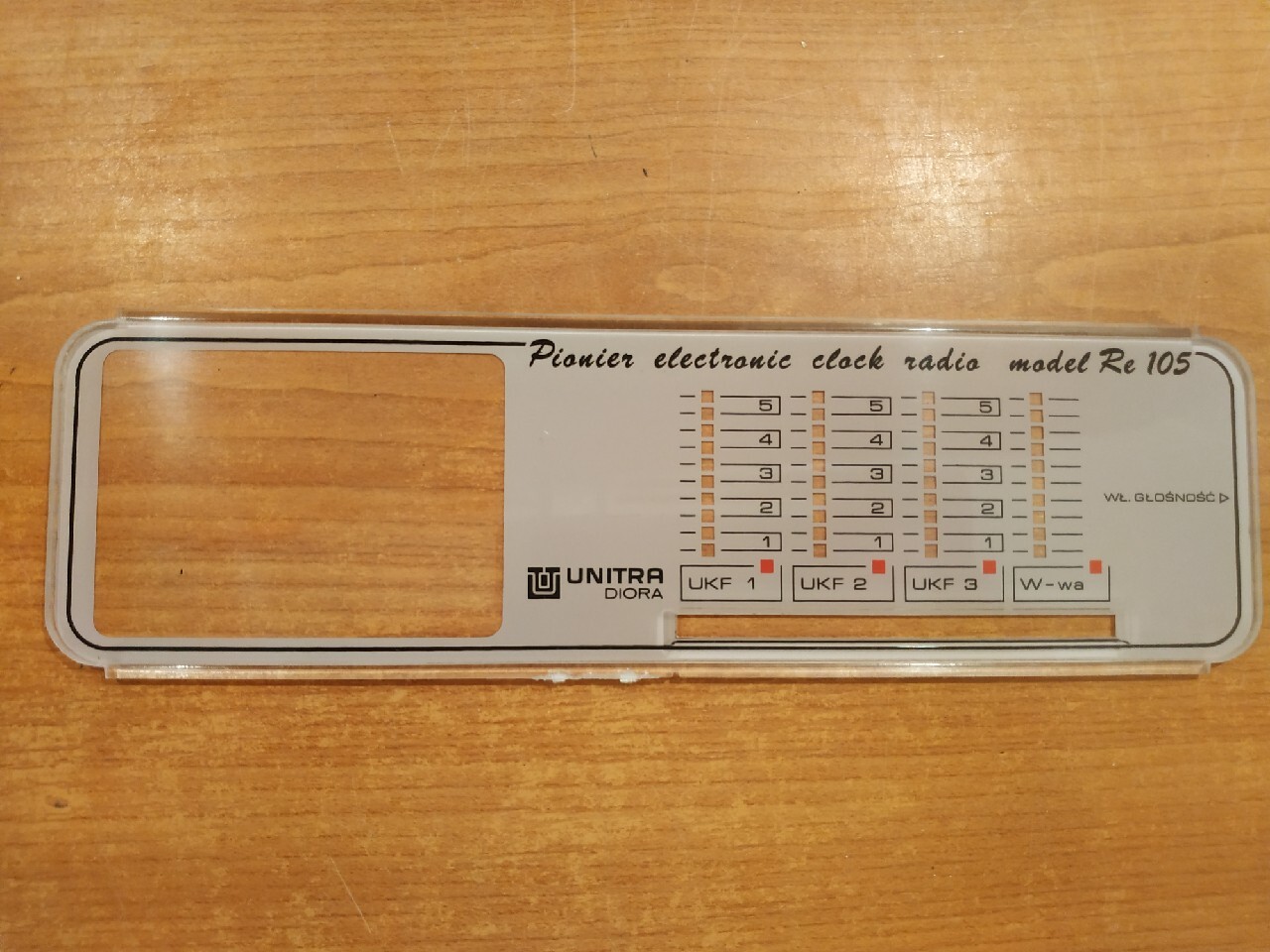 UNITRA Diora radio budzik Re 105 Czapla Pionier panel przedni front NOS ...