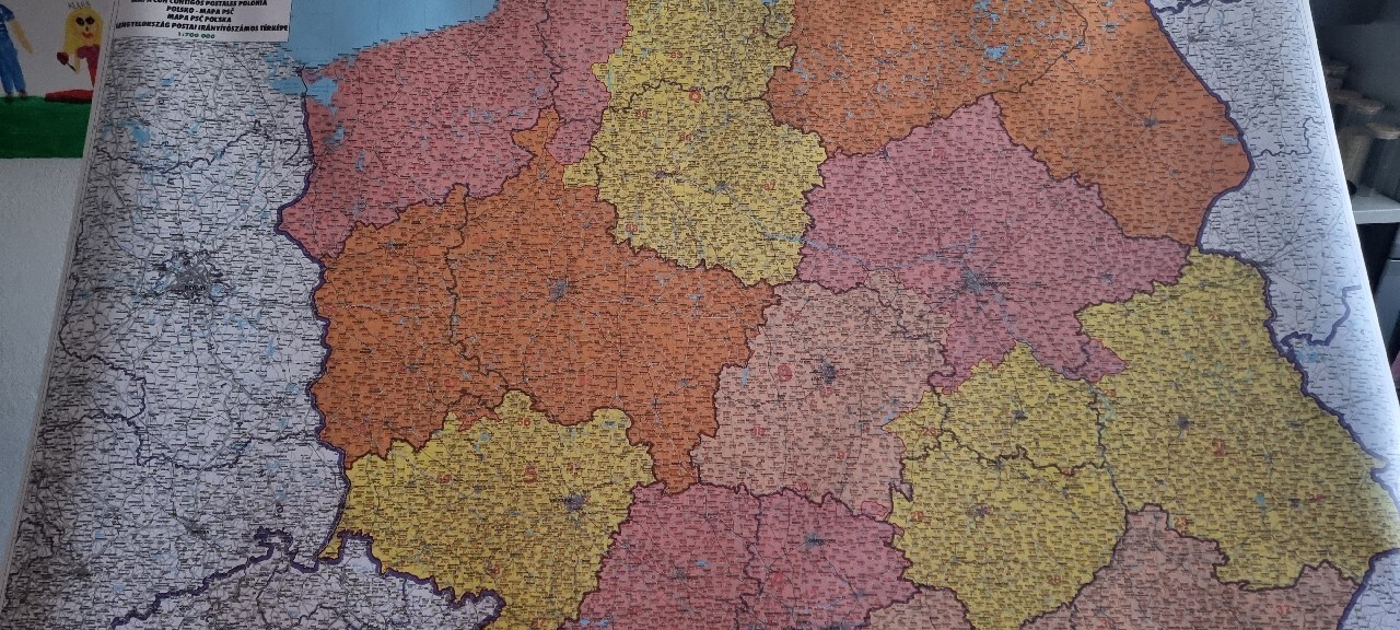 Mapa z kodami pocztowymi z zwiesiem do powieszenia 120cm x 94 cm ...
