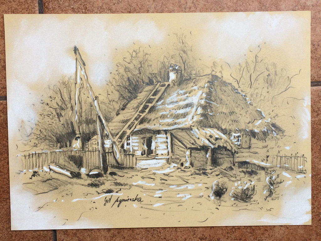 szkic ołówkiem 21 x 30 cm chatka wiejska | Lubartów | Kup teraz na ...