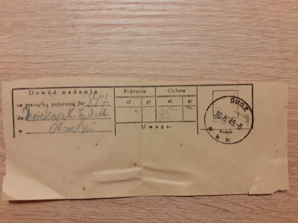 PRL Dow d Nadania Listu Poleconego 1949r Szczecin Licytacja Na 