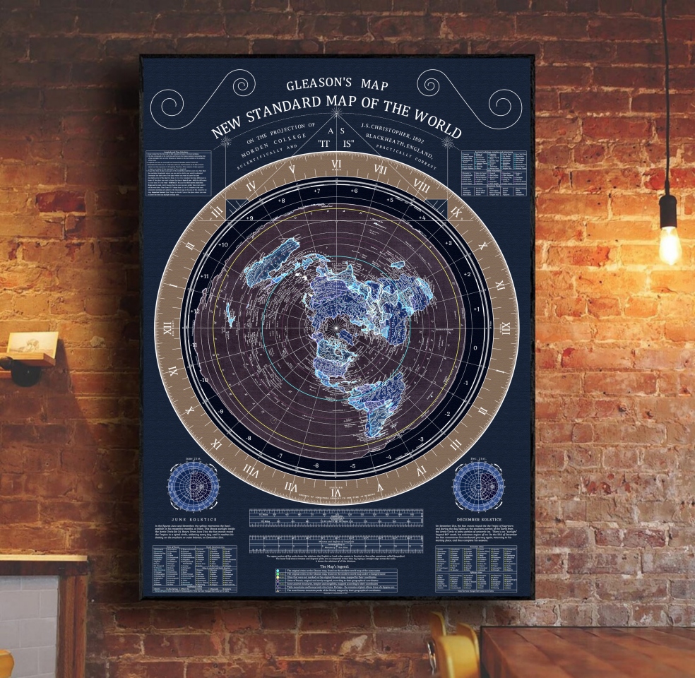 Plaska ziemia Mapa Świata Gleason 1892r Odnowiona Flat Earth 70x50cm ...