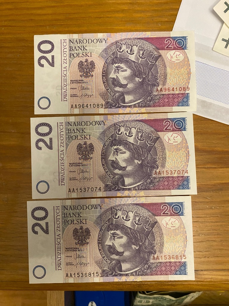 3x Polska Banknot 20 zł PLN seria AA | Warszawa | Kup teraz na Allegro ...