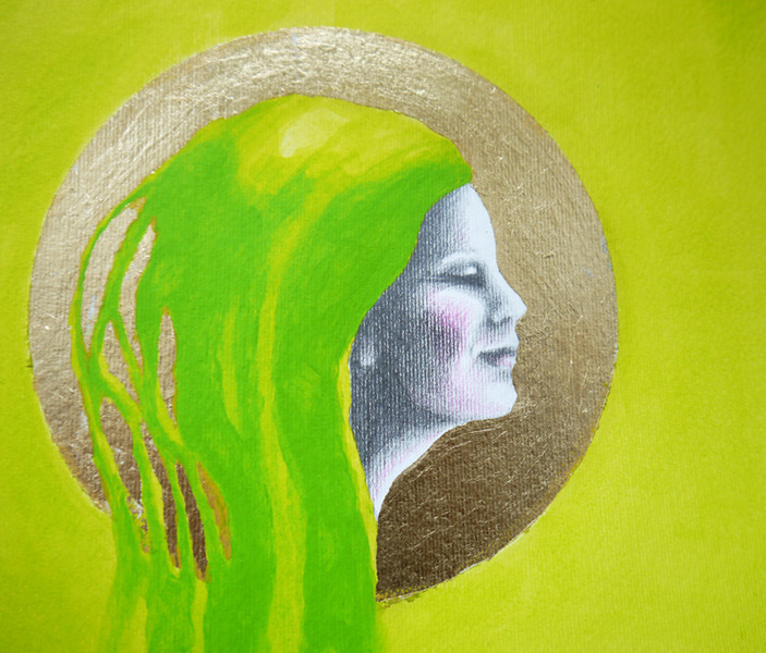 Zielona wyciszona | limonka, rysunek złote płatki | Kraków | Kup teraz ...