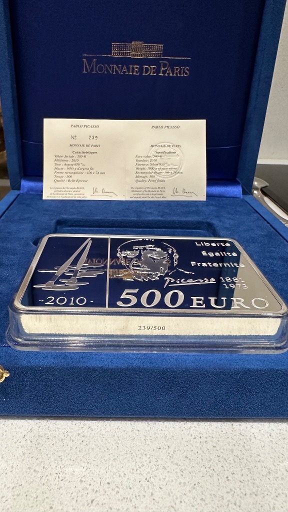 SREBRO MONETA SREBRNA 1 KG 1000g PABLO PICASSO 500 EURO 2010 r ...