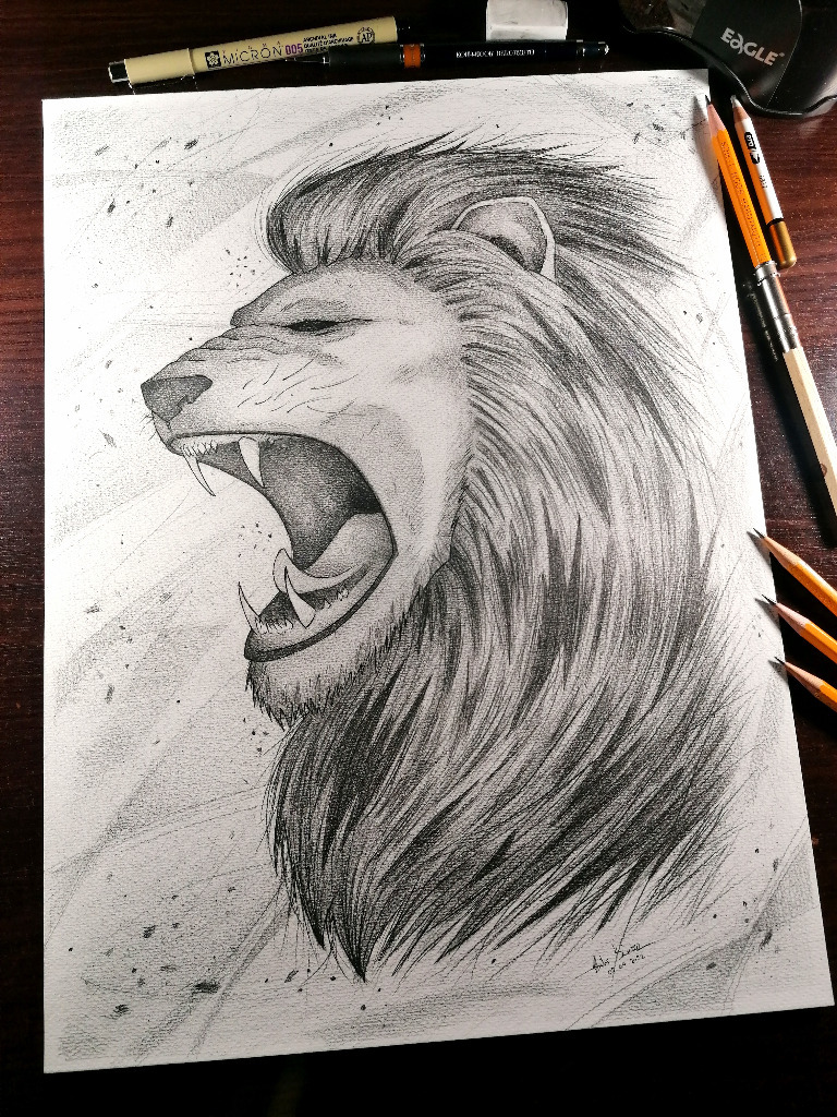 Rękodzieło rysunek obraz Lew a3 30x40cm | Kielce | Kup teraz na Allegro ...