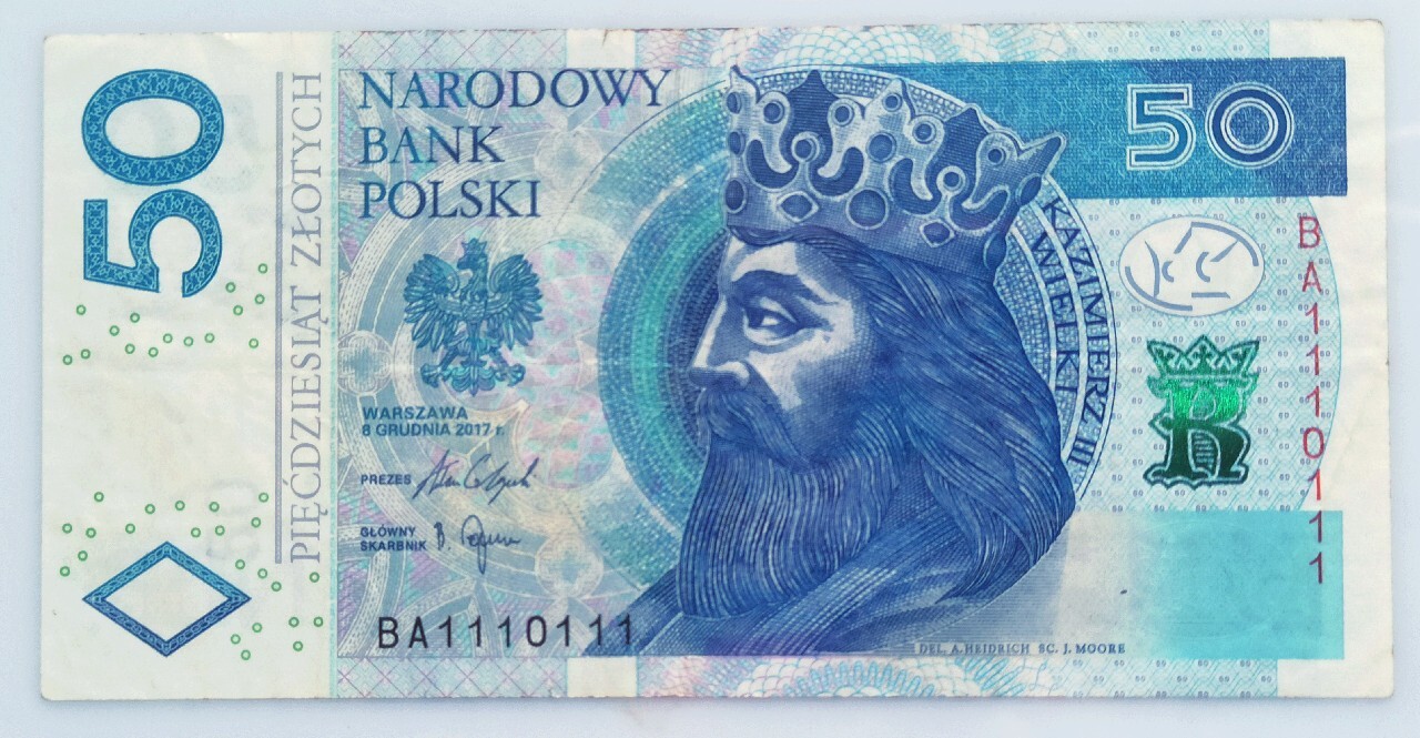 Banknot 50zł seria BA 1110111 2017r RADAR | Czeladź | Licytacja na ...