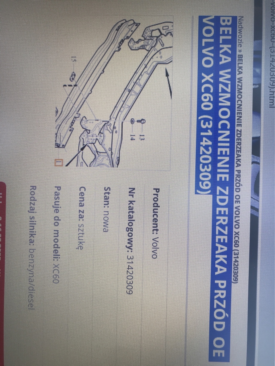 Belka wzmocnienie zderzaka przód Volvo 31420309 | Suwałki | Ogłoszenie ...
