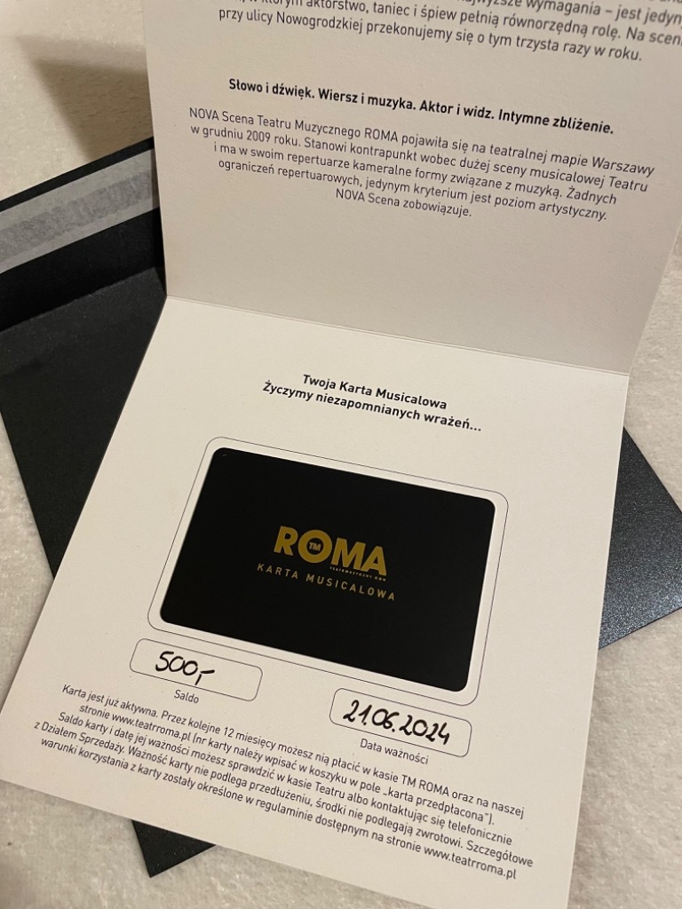 Karta musicalowa Teatr Muzyczny Roma | WARSZAWA | Ogłoszenie na Allegro ...