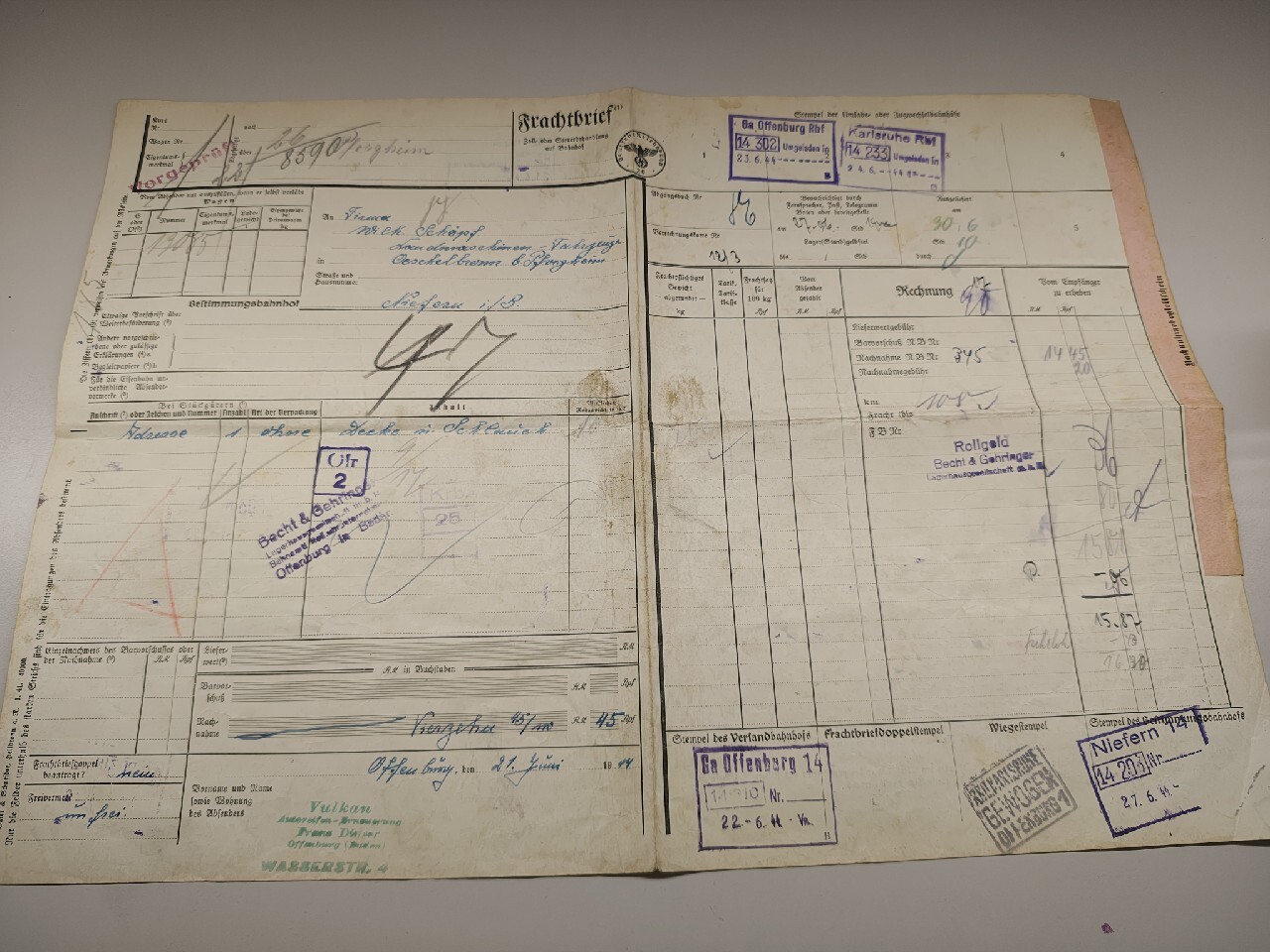 Czerwiec 1944 III Rzesza list przewozowy paczki z frontu format A3 ...