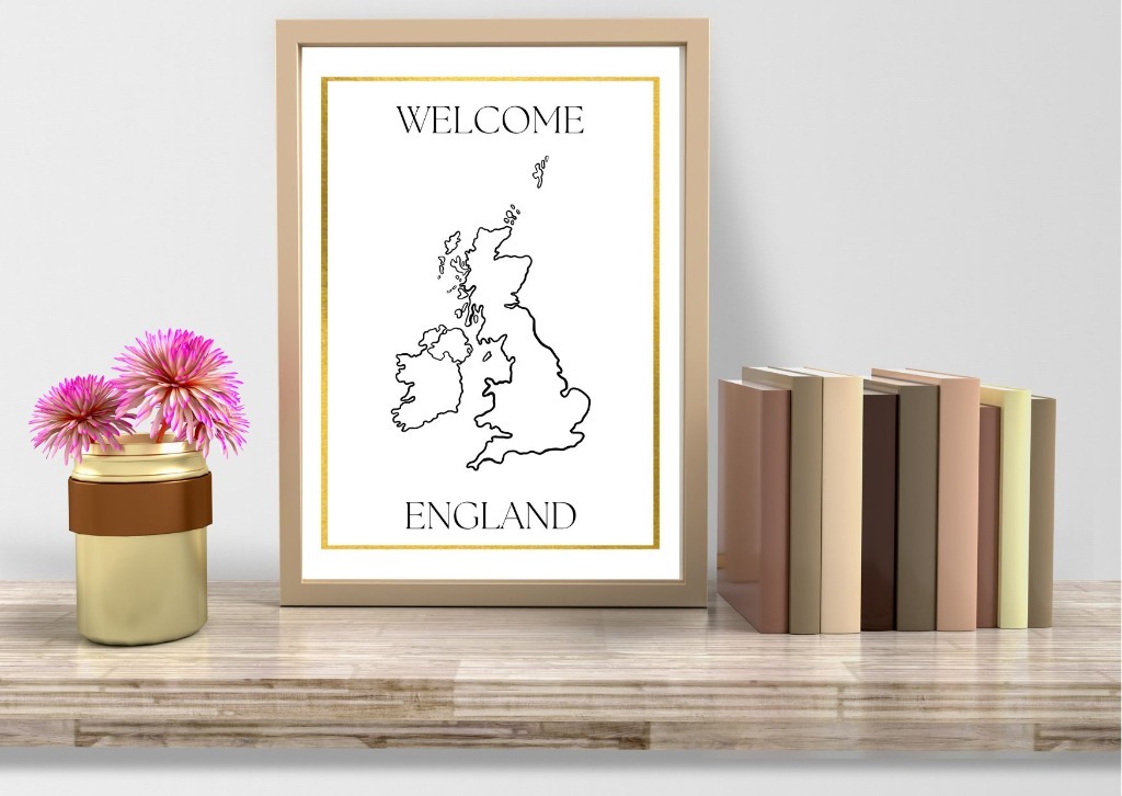 Plakat A3, Mapa Anglii, Czarno biała grafika | Wrocław | Kup teraz na ...