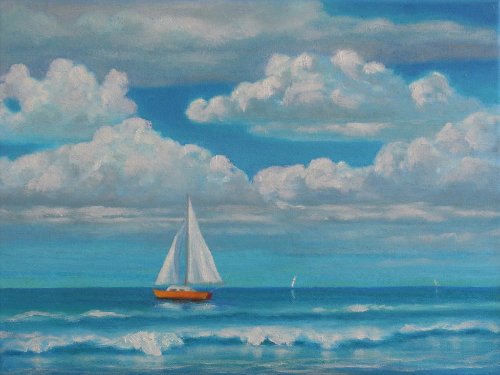 obraz olejny morze statki pejzaż 30x 40cm | Malbork | Licytacja na ...