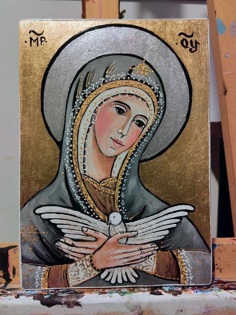 Ikona pisana Matki Boskiej z Duchem Świętym | Maciejowice | Kup teraz na Allegro Lokalnie