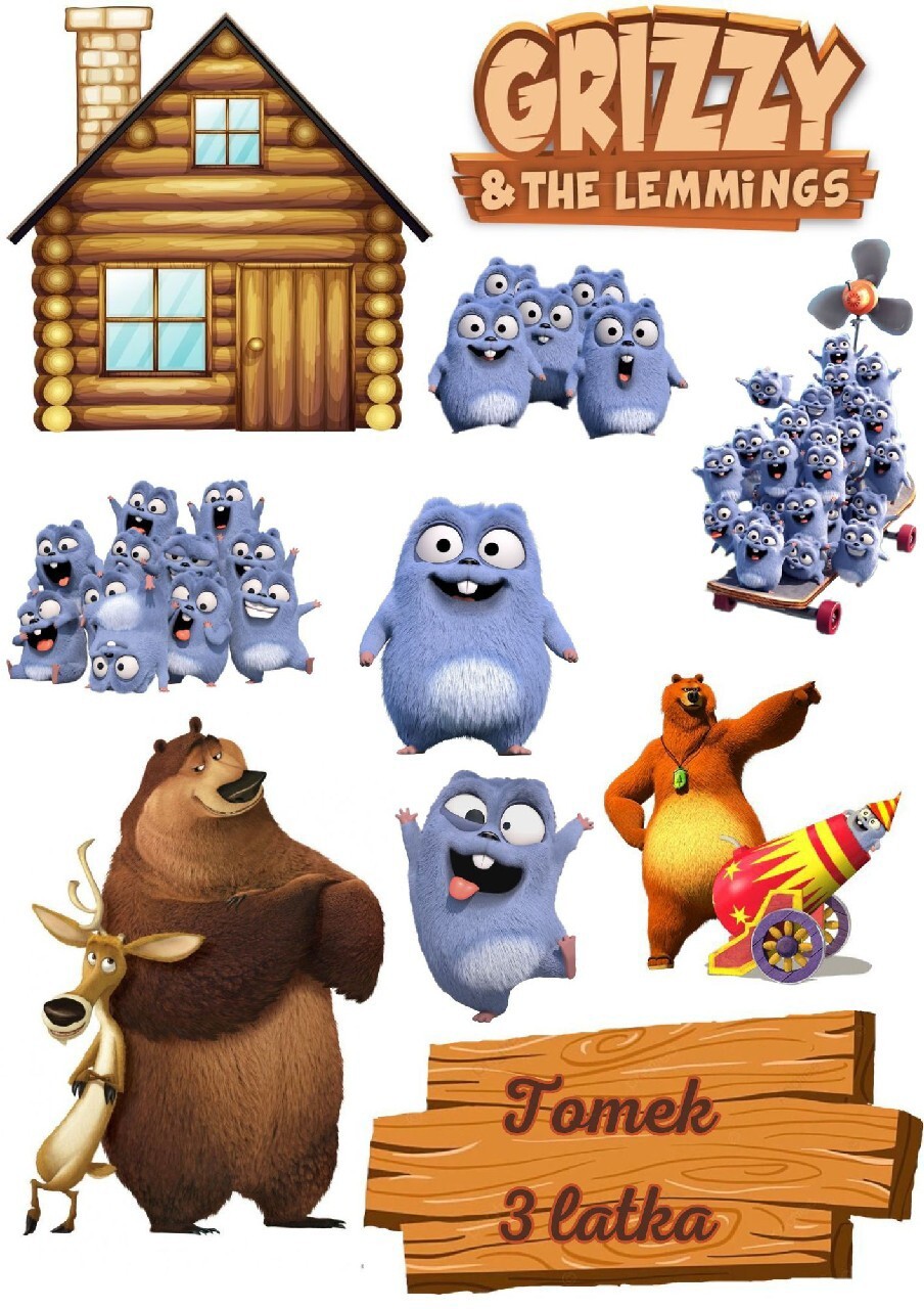 Opłatek wydruk waflowy GRIZLI I LEMINGI GRIZZLY na tort | Wrocław | Kup ...