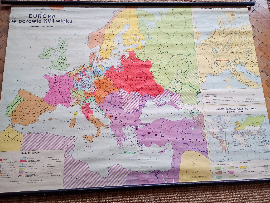 Mapa ścienna PRL duża Europa w połowie XVII wieku | Kraków | Ogłoszenie ...