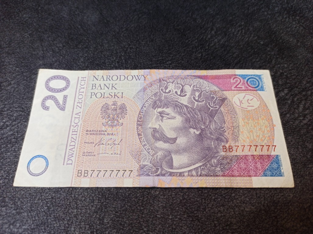 Banknot 20zł Nr seryjny: BB 7777777 SOLID | Słupca | Kup teraz na ...