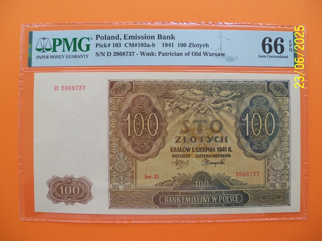 100 zł 1941 ser D PMG66 EPQ | Bydgoszcz | Kup teraz na Allegro Lokalnie