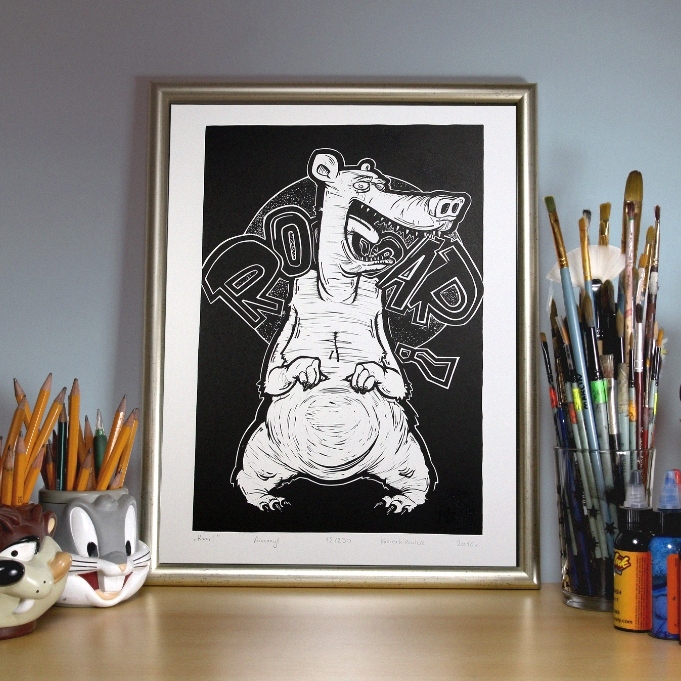 Grafika Linoryt Odbitka "Roar " | Częstochowa | Kup teraz na Allegro ...