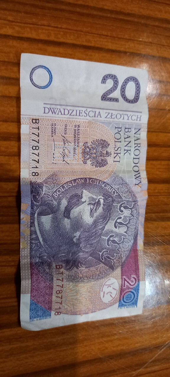 Banknot 20zl o numerze seryjnym BT7787718 2016r | Lubin | Licytacja na ...