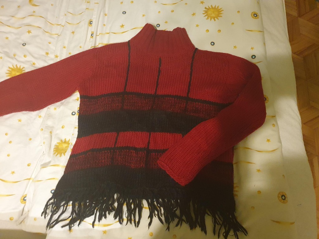 Olsen 38 czerwonoczarny ciepły z frędzlami | Błonie | Kup teraz na ...