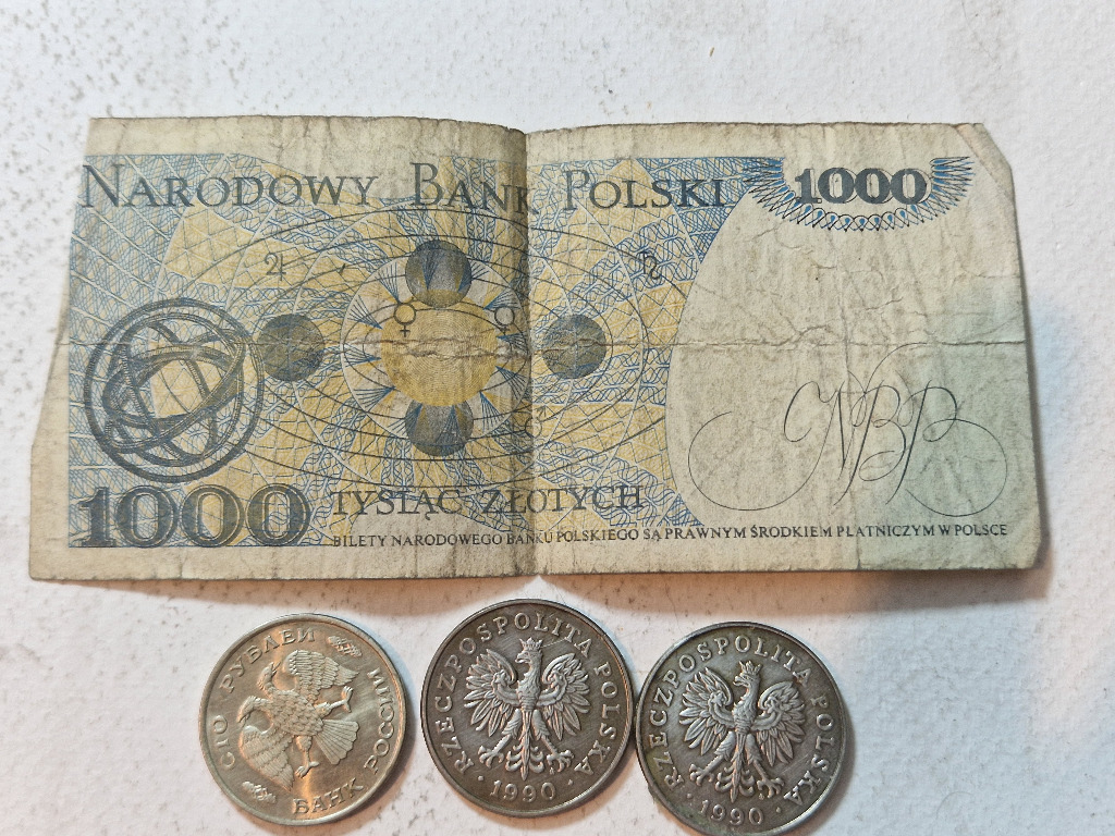 3 monety PRL + banknot 1000 PLN z Kopernikiem | Łomianki | Kup teraz na ...