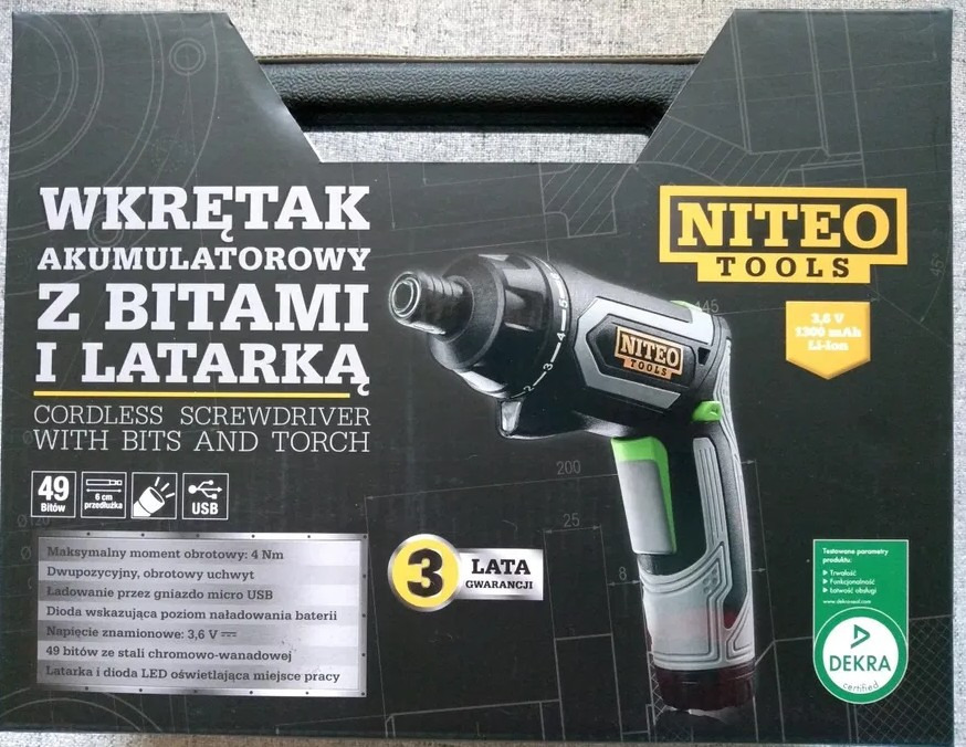 WKRĘTAK AKUMULATOROWY Z BITAMI LATARKĄ NITEO TOOL | Kraków | Kup teraz ...