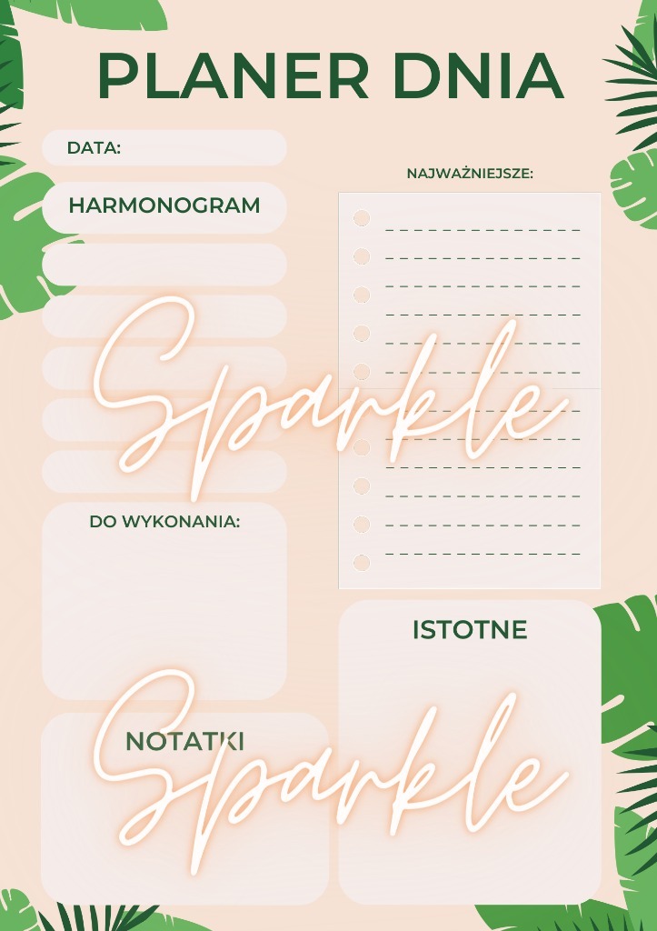 Planer Dnia Harmonogram Monstera PDF Do Druku | Warszawa | Kup teraz na ...