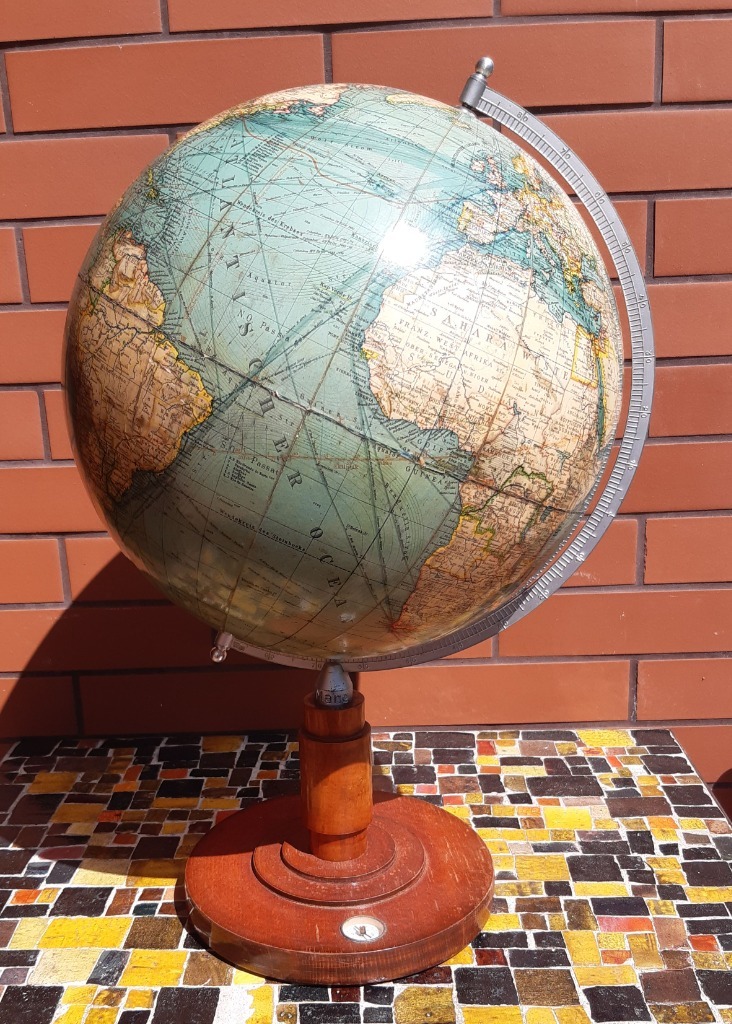 Art deco przedwojenny globus Mangs New World Globe z kompasem ...