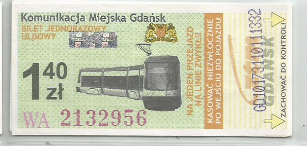 GDAŃSK Bilety komunikacji miejskiej 1 40 WA | RUMIA | Kup teraz na Allegro Lokalnie