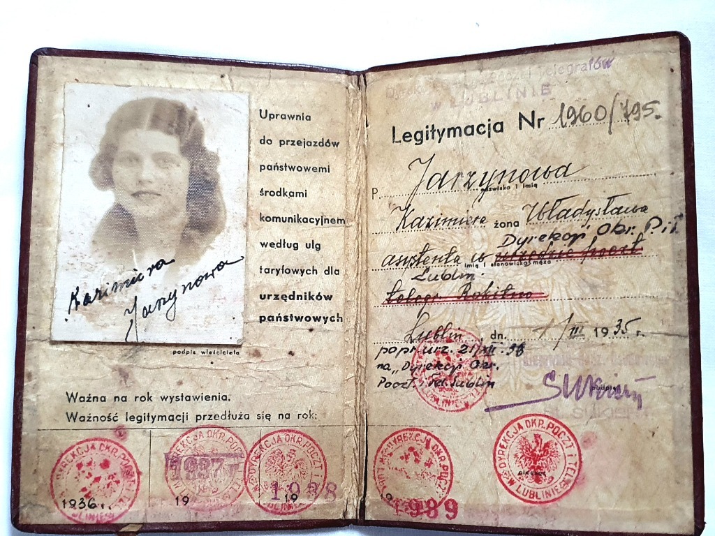 Legitymacja Urzedniczki Państwowej Lublin 1935 | starachowice | Licytacja na Allegro Lokalnie