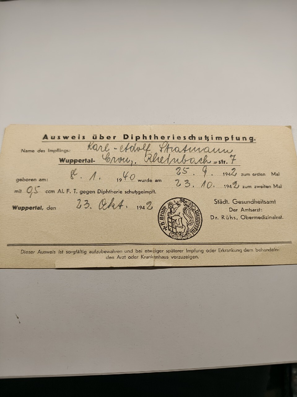 III Rzesza 1942 Zaświadczenie o szczepieniu frontowym | Gryfów Śląski ...