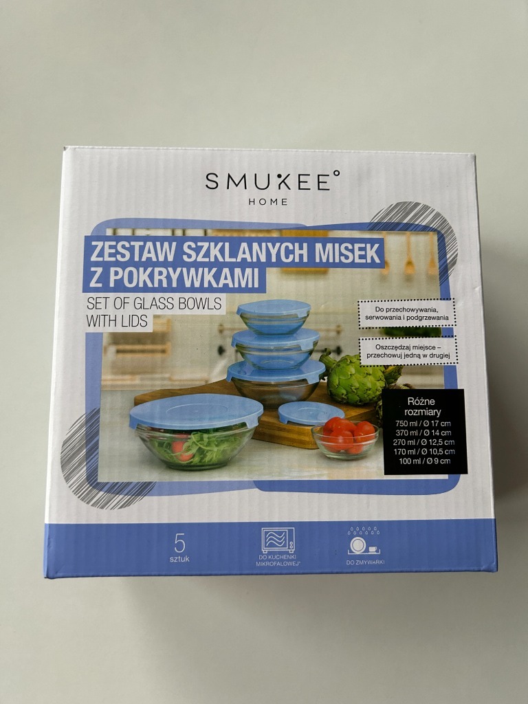 Szklane miski z przykrywkami Smukee 5 sztuk | Katowice | Kup teraz na ...
