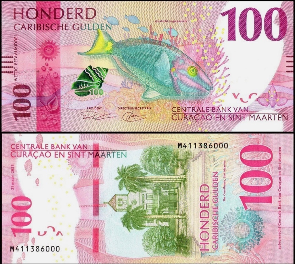 Curacao Sint Maarten Caribbean Guilder 100 2025 UNC P4 Parrot Fish ...
