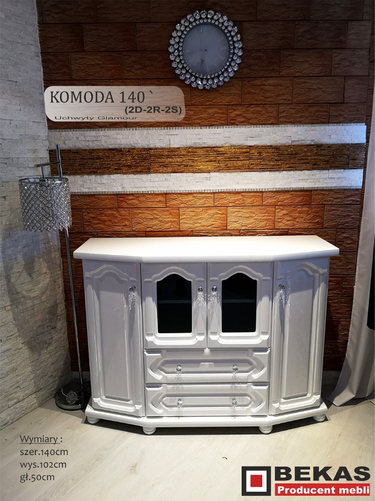 Komoda RTV 140` (2D-2R-2S) Biały Dąb Glamour BEKAS | Kraków ...