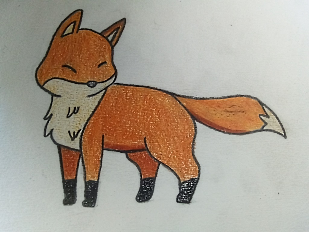 Rysunek własnoręczny kredkami lis kawaii. | Łódź | Kup teraz na Allegro ...