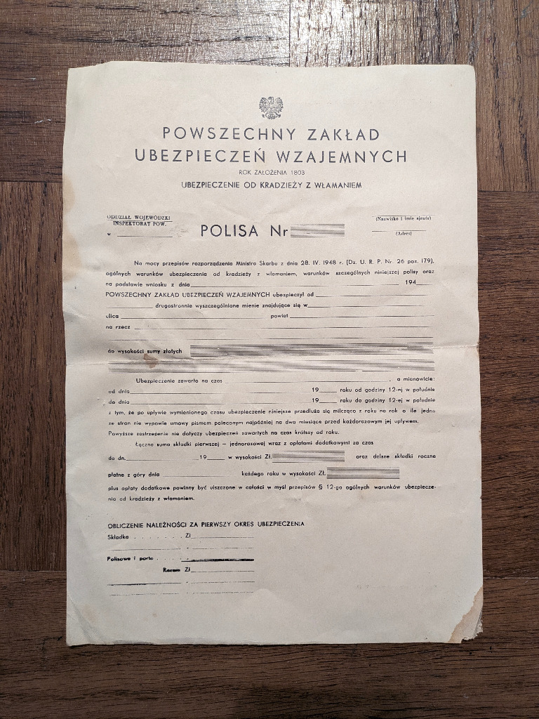 Polisa PZUW z PRLu | Charsznica | Licytacja na Allegro Lokalnie