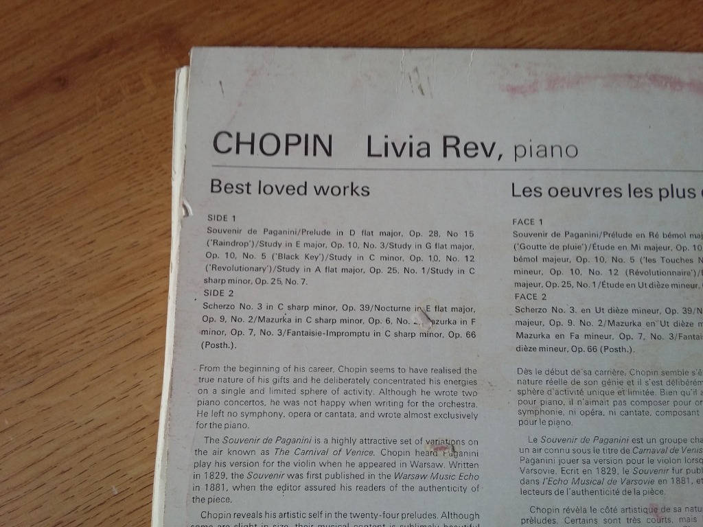 Chopin - Etiudy mazurki preludia Livia Rev LP /w4a | Sieniawa Żarska ...