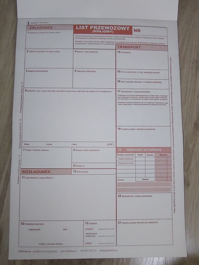 Krajowy list przewozowy cmr | Czarże | Kup teraz na Allegro Lokalnie