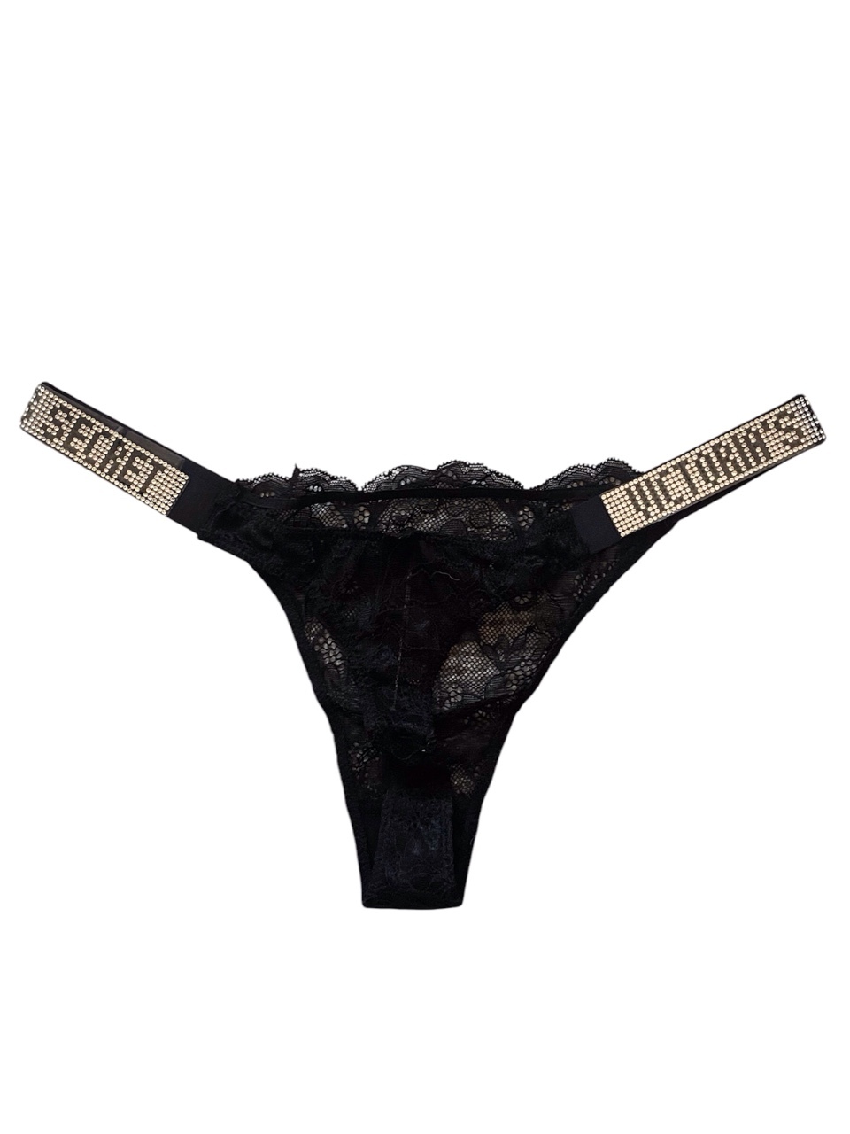 VictoriaS Secret majtki stringi czarne koronkowe z diamencikami ...