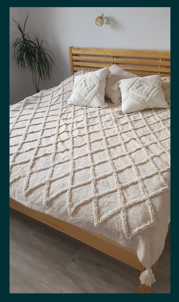 Narzuta na łóżko beżowa pled Boho 180x200 bawełna | Poręba Wielka | Kup ...