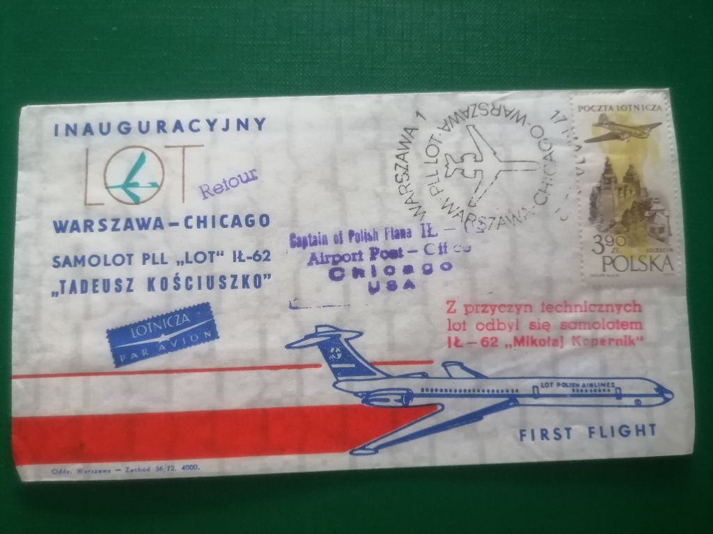 Datownik Przelot Warszawa Chicago 1972 do Chicago | Warszawa | Licytacja na Allegro Lokalnie