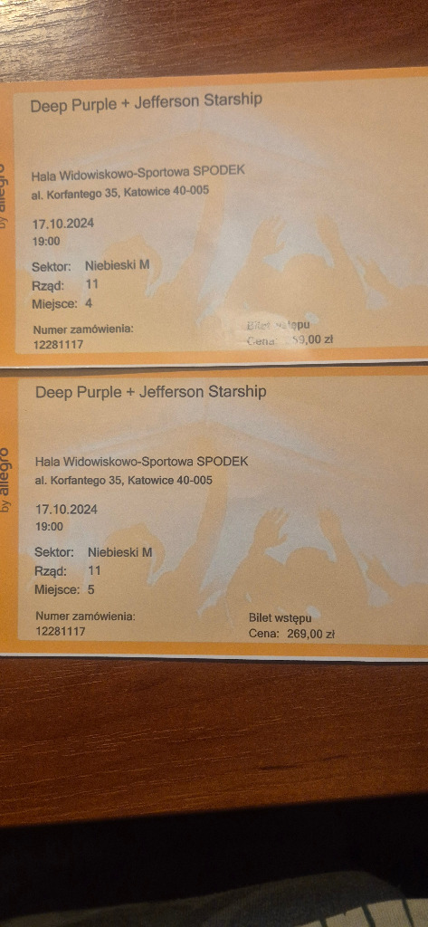 Deep Purple + Jefferson Starship Katowice 2 bilety 17 10 2024 | Warszawa | Kup teraz na Allegro ...
