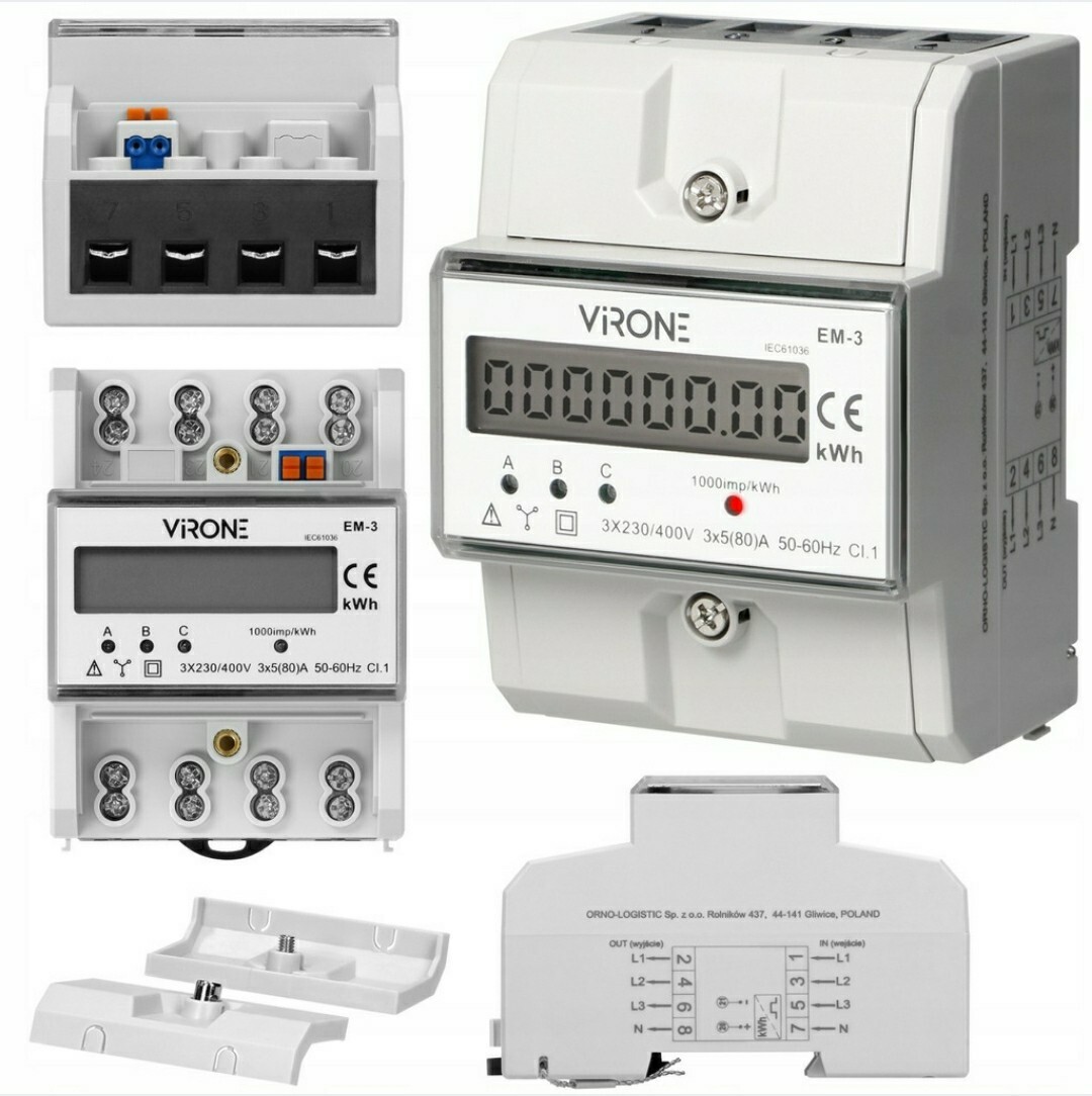 Licznik prądu trójfazowy 3F Virone EM-3, nowy | Kraków | Kup teraz na ...