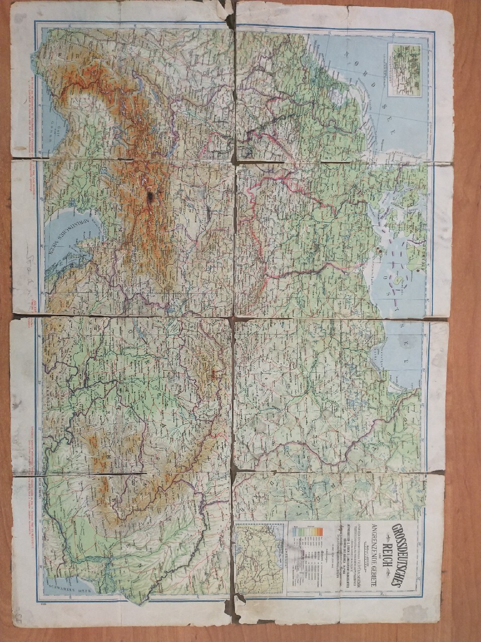 Stara mapa Europy Wielkiego Księstwa Niemieckiego Rzeszy Wielkon 1942 r ...