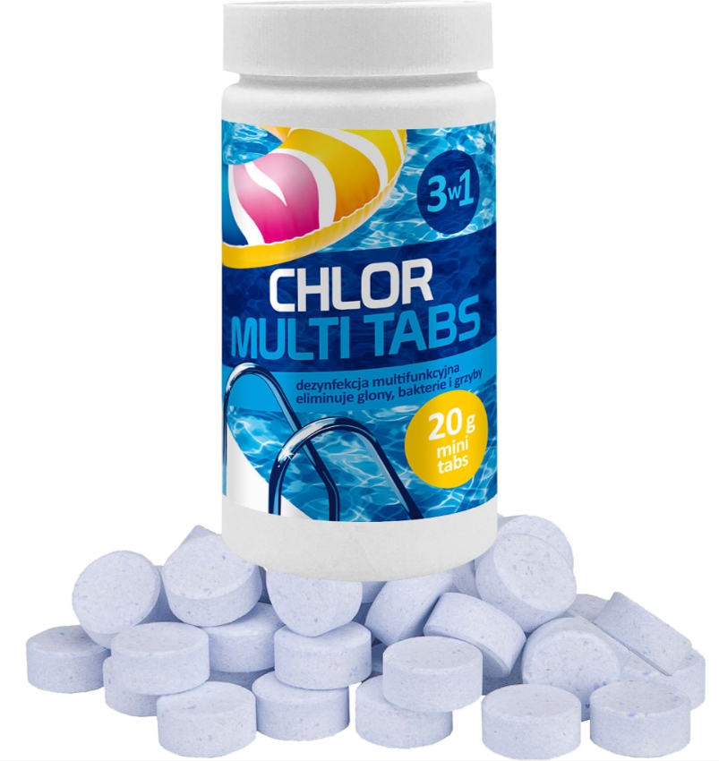 CHLOR MULTI TABLETKI 3w1 CHEMIA DO BASENU BLUE 1kg MAŁE 20g GAMIX x50 ...