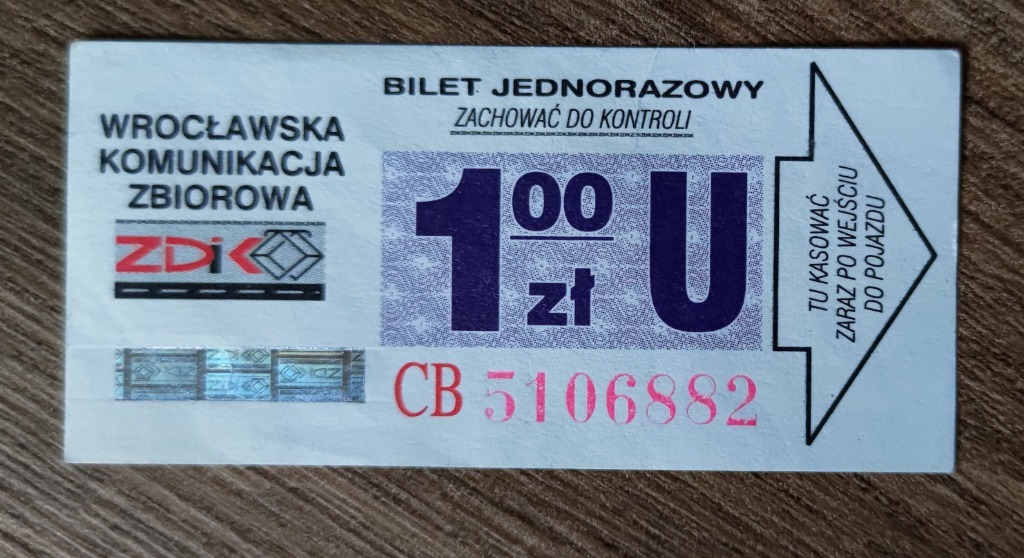 Bilet ZDiK MPK Wrocław nowy nieskasowany 1,00 zł | Wrocław | Licytacja na Allegro Lokalnie