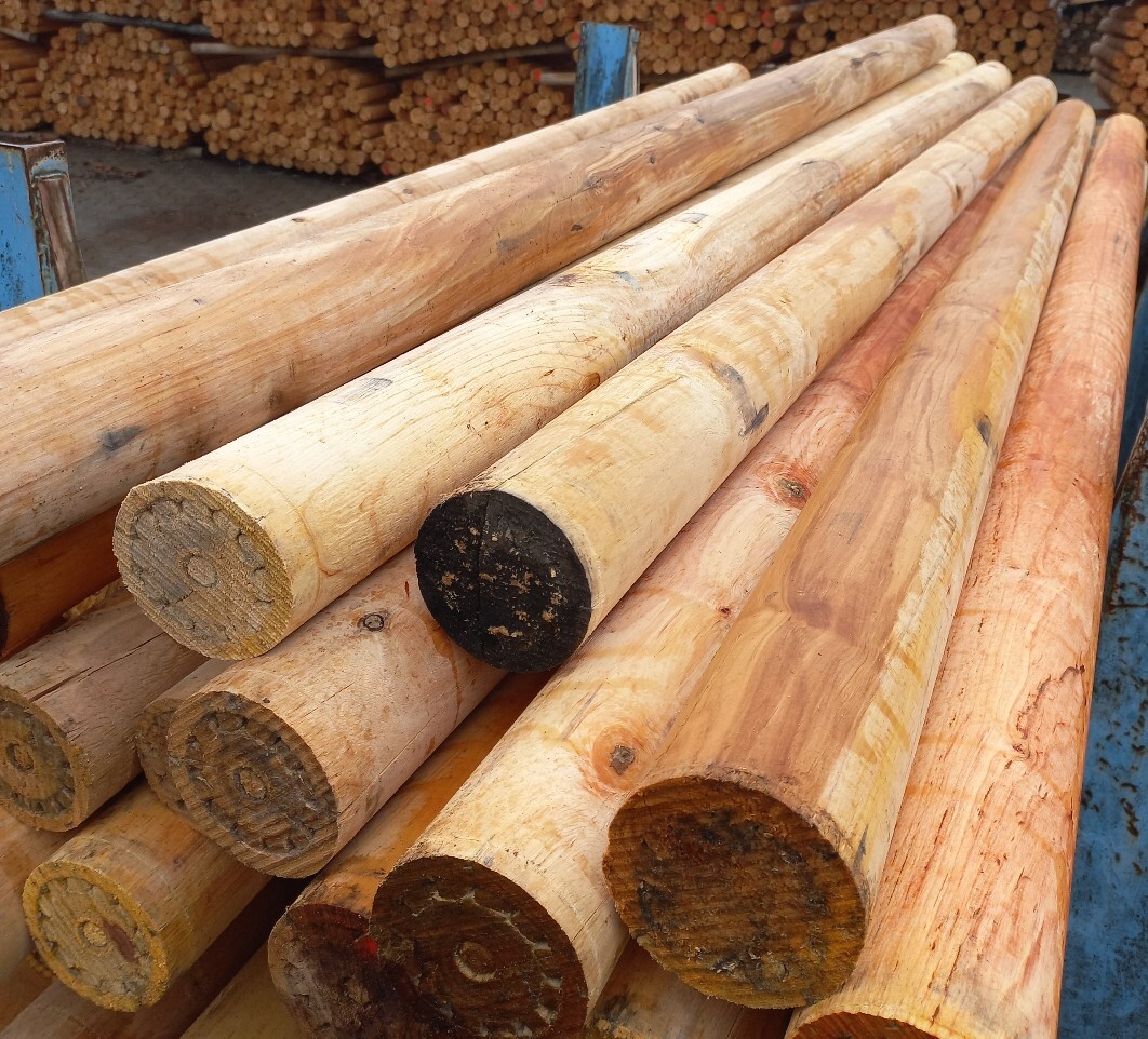 Słupki toczone okrąglaki stemple drewniane do siatki leśnej ...