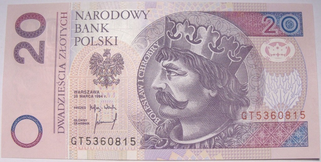 Banknot 20zl 1994 r. RZADKA seria GT! UNC st.1 | Łomża | Kup teraz na ...